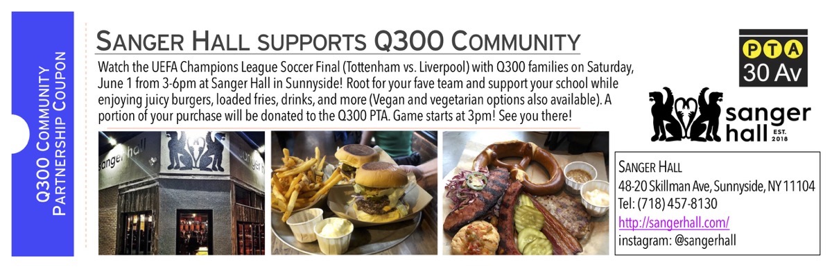 Support the PTA and Local Businesses: Sanger Hall - Q300 PTA