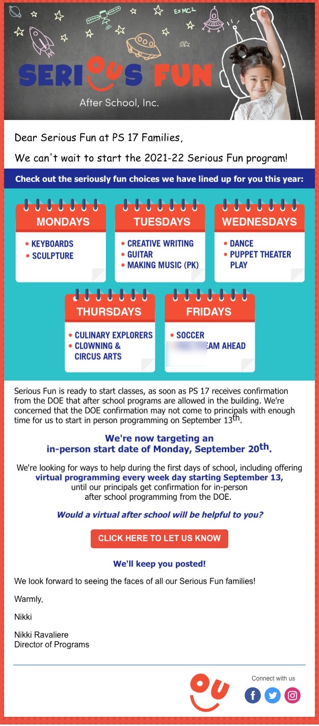 SeriousFun after school program in Fall 2021 - Q300 PTA