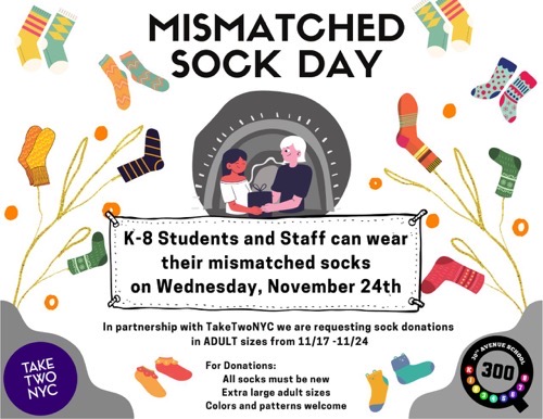 Mismatched Sock Day (11/24/2021) and Sock donation campaign - Q300 PTA